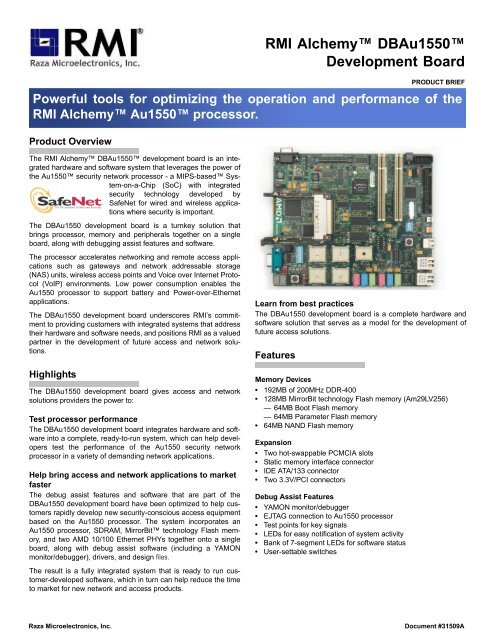 RMI Alchemy™ DBAu1550™ Development Board