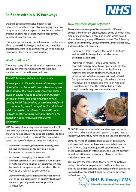 Self care within NHS Pathways - NHS Connecting for Health