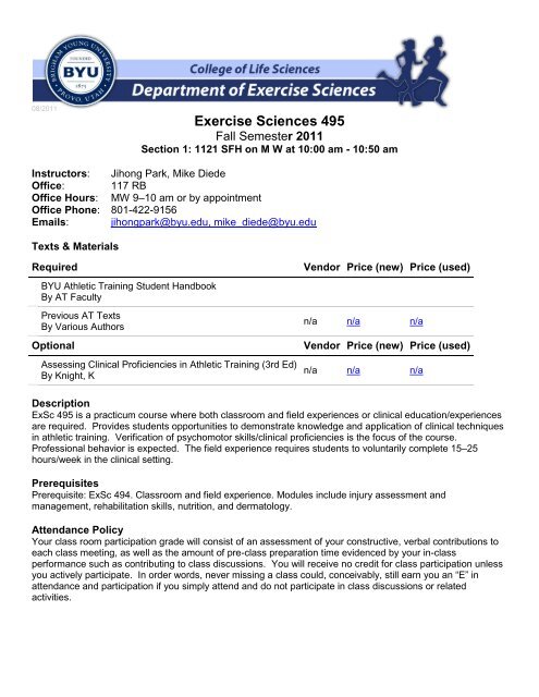 ExSc 495 - Exercise Sciences! - Brigham Young University