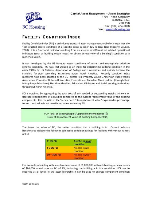 Facility Condition Index (FCI) - BC Housing