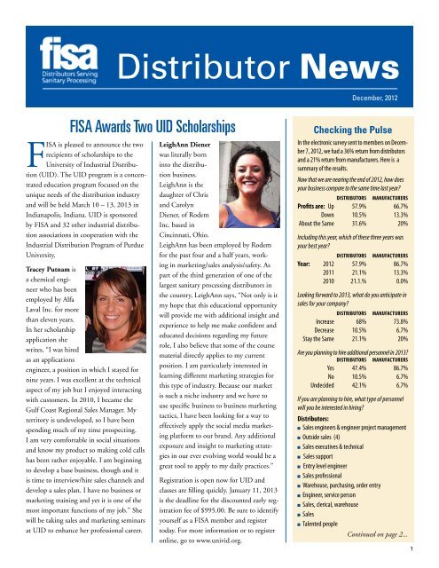 December 2012 Distributor News - Fisa