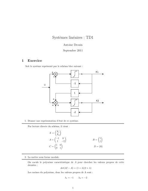 Syst`emes linéaires : TD1 - La Recherche