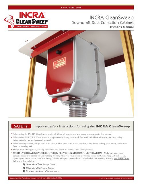 INCRA CleanSweep Dust Collection Cabinet Instructions