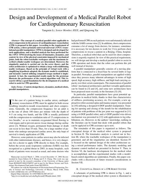 Design and Development of a Medical Parallel Robot for ...