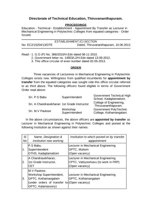 Order - Directorate of Technical Education