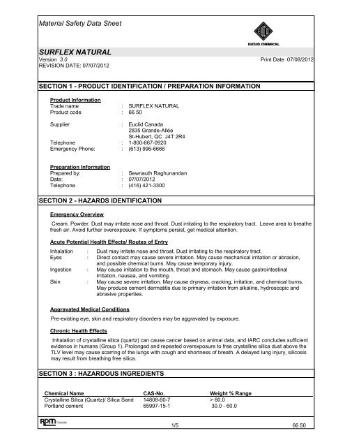 SURFLEX NATURAL - Euclid Chemical Co