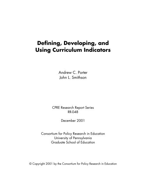 Defining, Developing, and Using Curriculum Indicators - Wisconsin ...