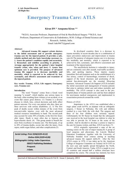 Emergency Trauma Care: ATLS - Ispcd.org