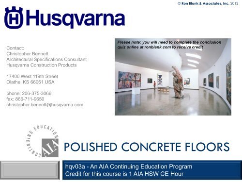 POLISHED CONCRETE FLOORS - Ron Blank & Associates, Inc.