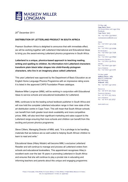 Pearson Letterland Education Announcement