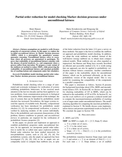 Partial order reduction for model checking Markov - Quantitative ...