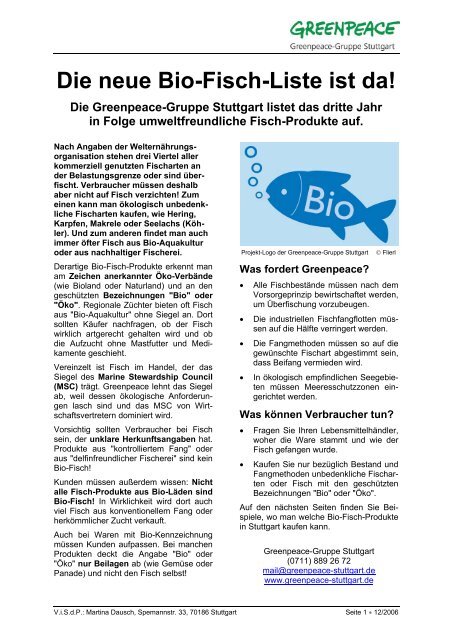 Die neue Bio-Fisch-Liste ist da! - Greenpeace-Gruppe Stuttgart