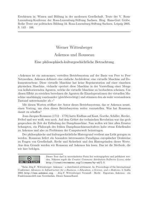 Werner Wittenberger Askemos und Rousseau - Prof. Dr. Hans-Gert ...