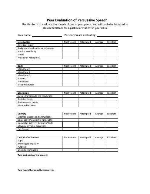 Peer Evaluation of Persuasive Speech - Fountainhead Press