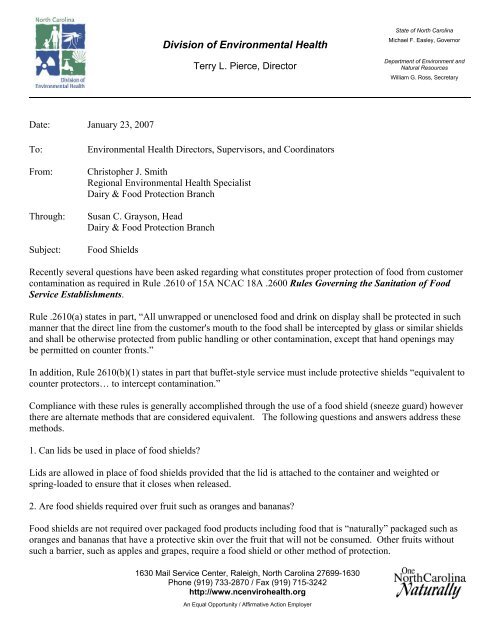 Food Shields - Environmental Health Section