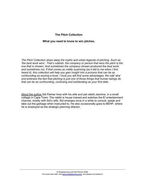 The Pitch Collection What you need to know to ... - Stratplanning.com