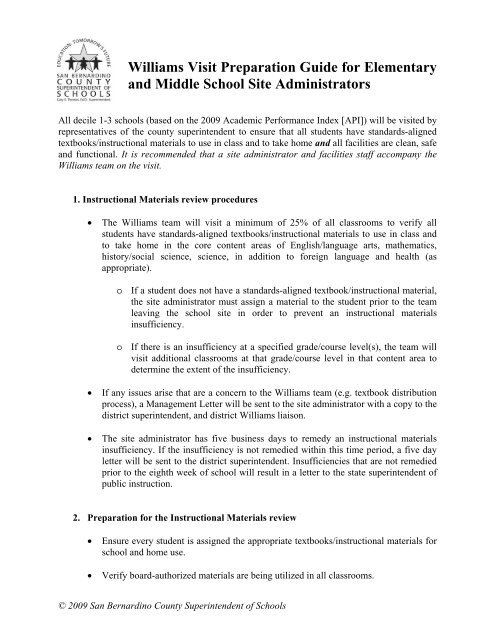 Williams Visit Preparation Guide for Elementary-Middle School Site ...