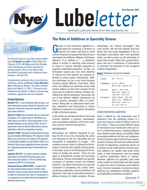 Lube Letter - Nye Lubricants, Inc.