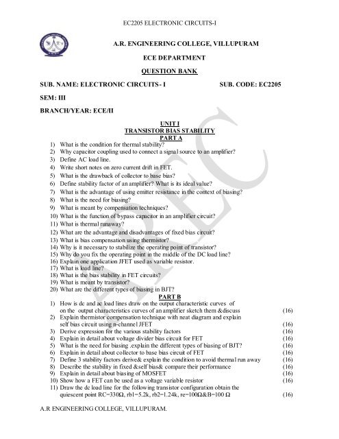 electronic circuits - AR Engineering College