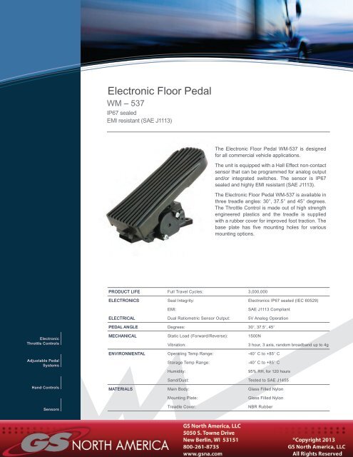 Electronic Floor Pedal - Williams Controls, Inc.