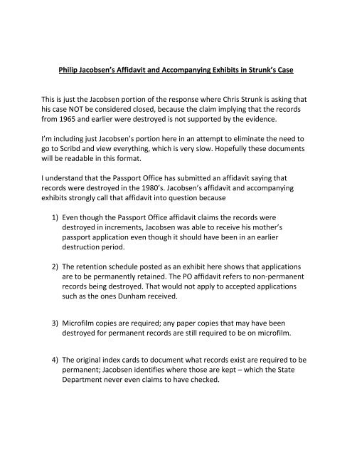 affidavit and supporting Exhibits