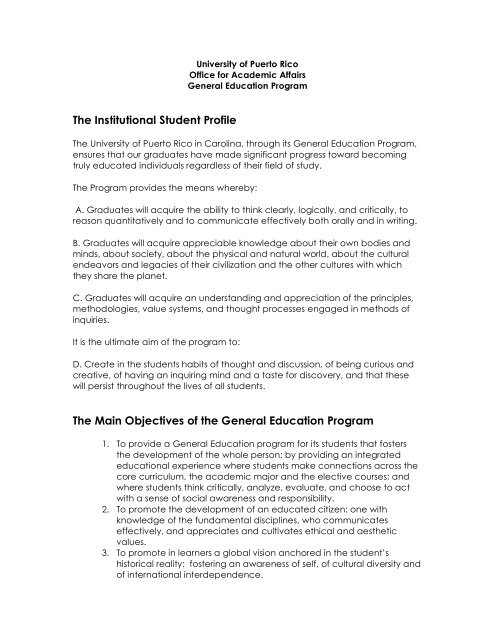 The Institutional Student Profile The Main Objectives of the General ...