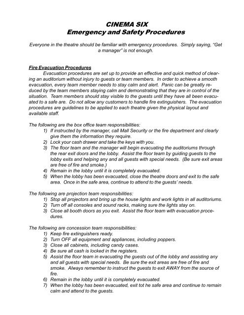 CINEMA SIX Emergency and Safety Procedures - Film-Tech