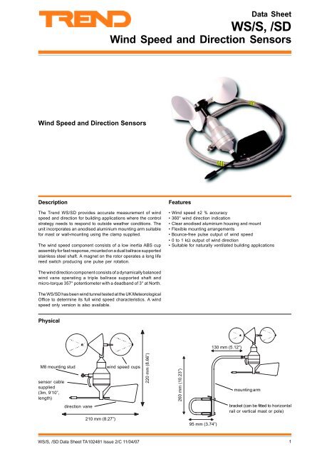 WS/S, /SD Wind Speed and Direction Sensors Data Sheet - Trend