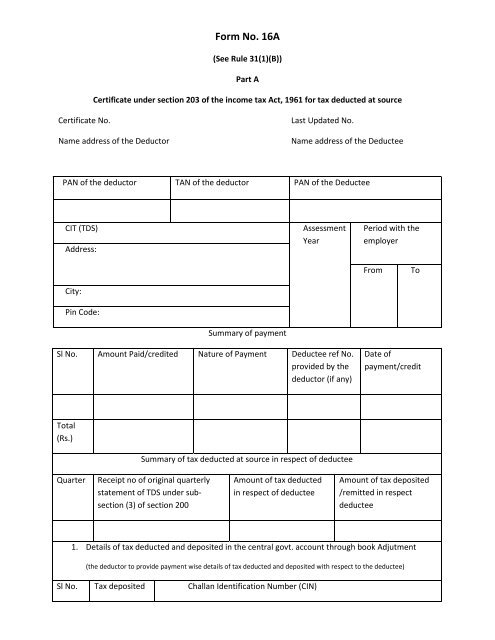 Form No. 16A