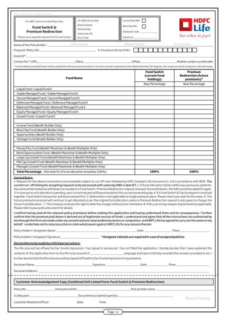 Fund Switch & Premium Redirection Form_31.05.2013.cdr - HDFC Life