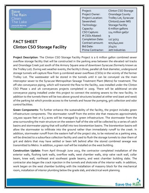 Cit FACT SHEET Clinton CSO Storage Facility - Save The Rain