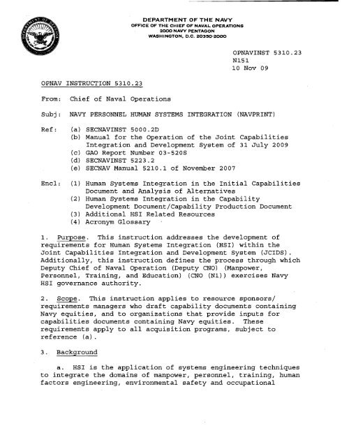 Navy Personnel Human Systems Integration (NAVPRINT)