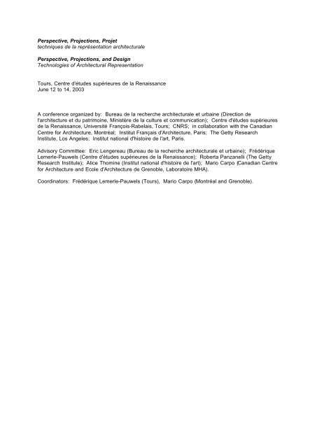 Perspective, Projections, Projet techniques de la ... - Ramau