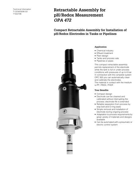 Retractable Assembly for pH/Redox Measurement ... - RB Instrument