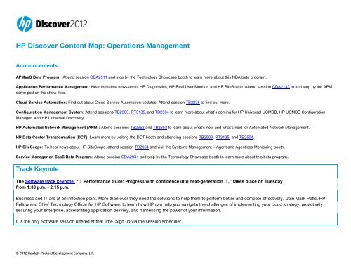 HP Discover Content Map: Operations Management