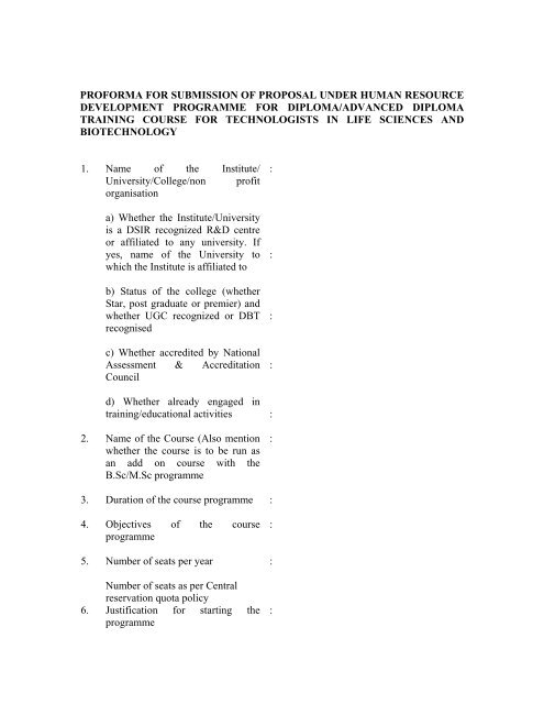 proforma for submission of proposal under human resource ...