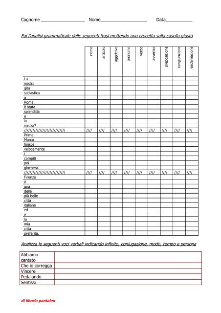 Verifica finale di grammatica - Maestra Sabry