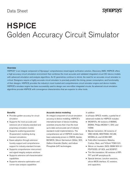 HSPICE Golden Accuracy Circuit Simulator