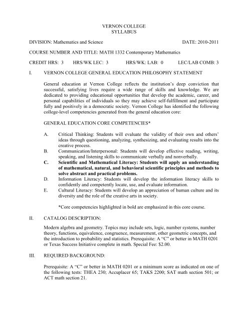 Contemporary Mathematics - Vernon College