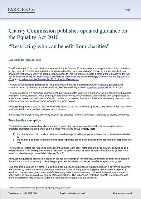 Charity Commission publishes updated guidance on ... - Farrer & Co