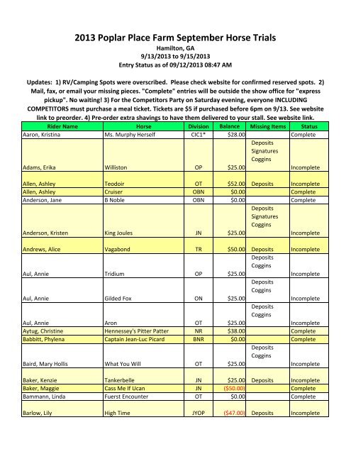 Entry Status - Poplar Place Farm
