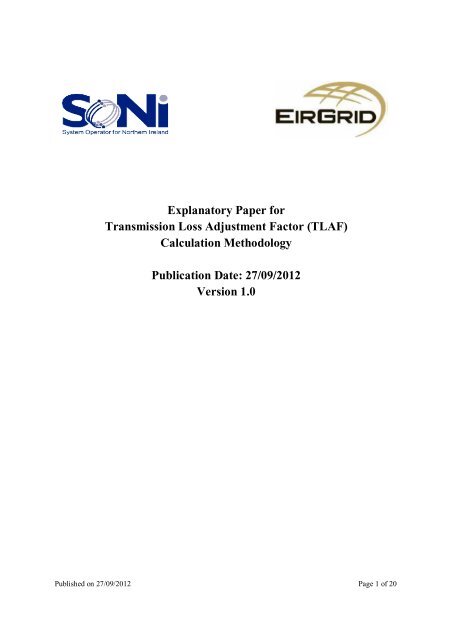 TLAF Methodology Explanatory Paper v1.0 - Eirgrid