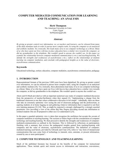 computer mediated communication for learning and teaching