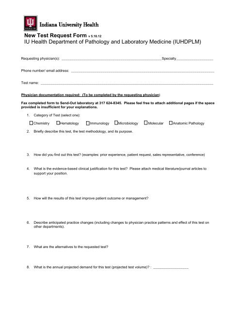 New Test Request Form v 5.10.12 IU Health Department of ...