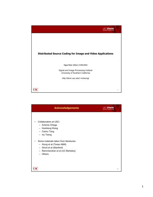 Distributed Source Coding For Image And Video Applications