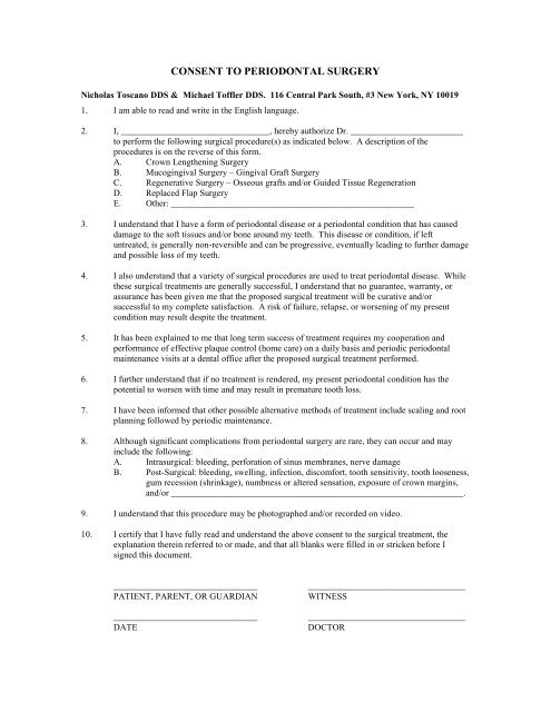 consent to periodontal surgery - Manhattan Periodontal Associates