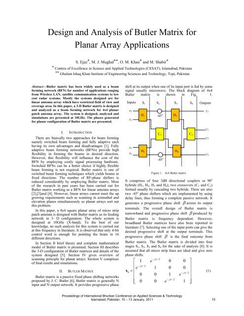 Design and Analysis of Butler Matrix for Planar Array ... - Ibcast