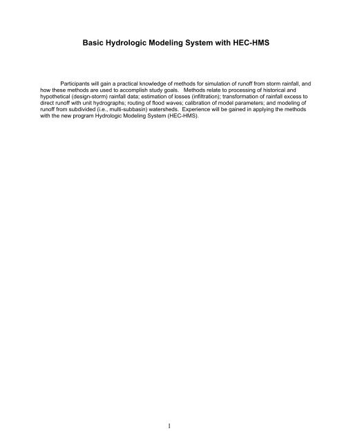 Basic Hydrologic Modeling System with HEC-HMS