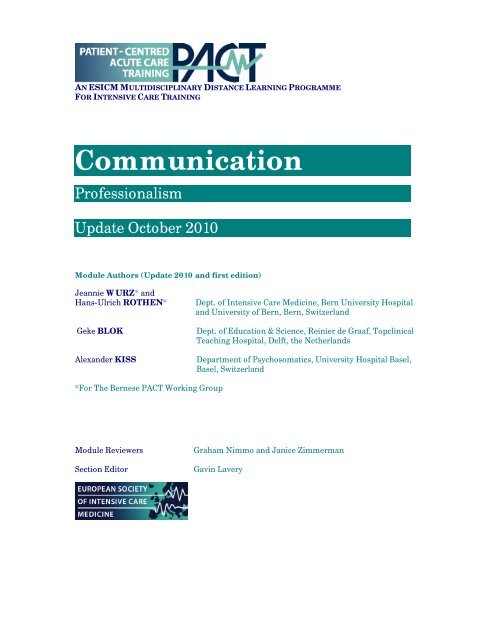 Communication - PACT - ESICM