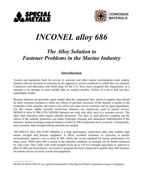 INCONEL alloy 686 - Special Metals Corporation